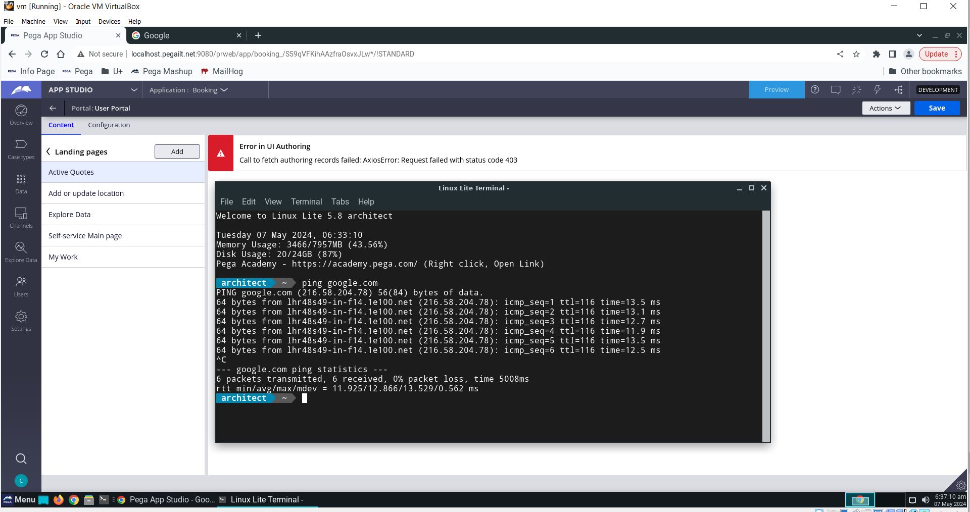 App Studio 8.8.2 - Error in UI Authoring - status code 403 displayed on all Landing Pages ...